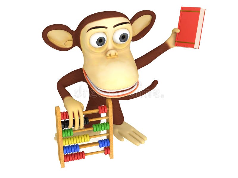 3d Funny Monkey with Abacus and Book Stock Illustration - Illustration ...
