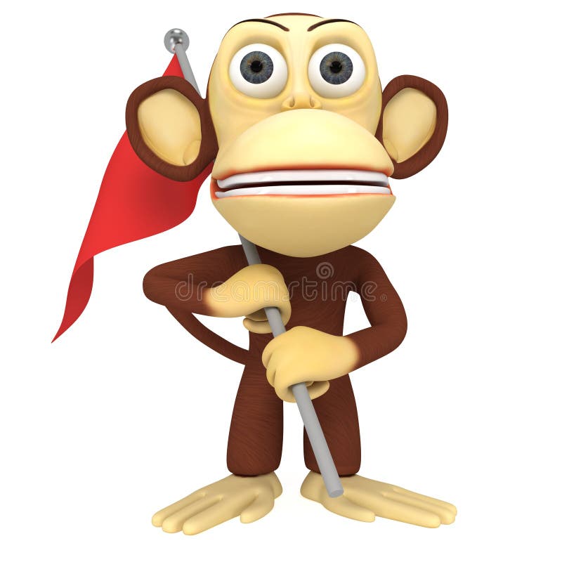 3d Funny Monkey with Checkpoint Flag Stock Illustration - Illustration ...