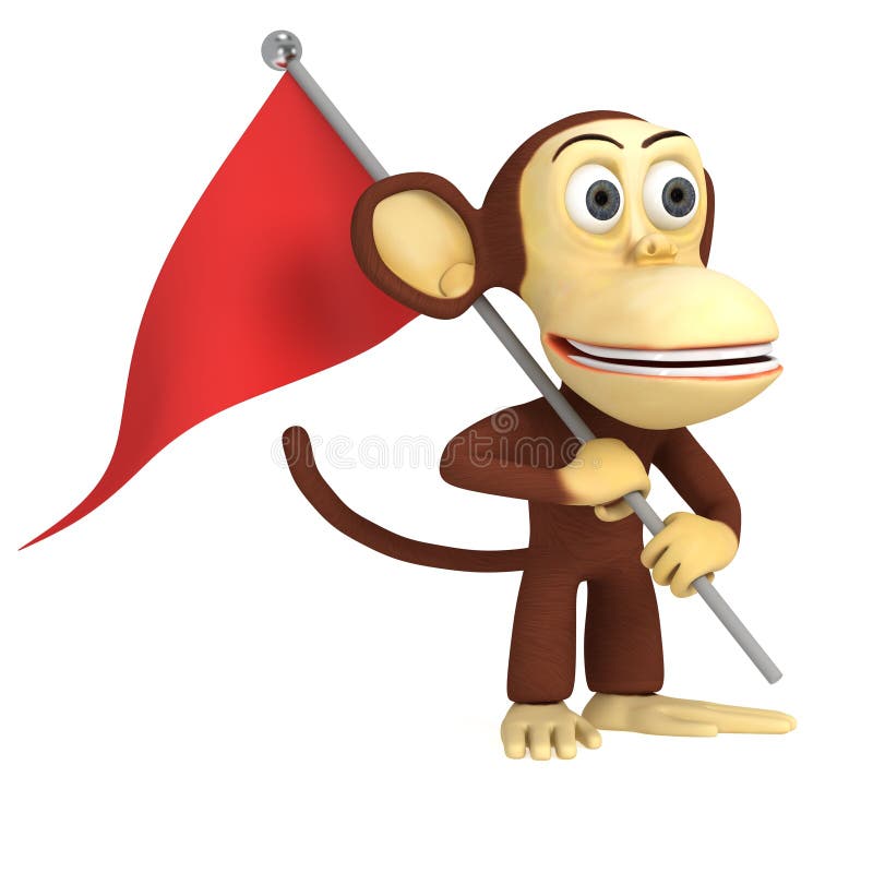 3d Funny Monkey with Checkpoint Flag Stock Illustration - Illustration ...