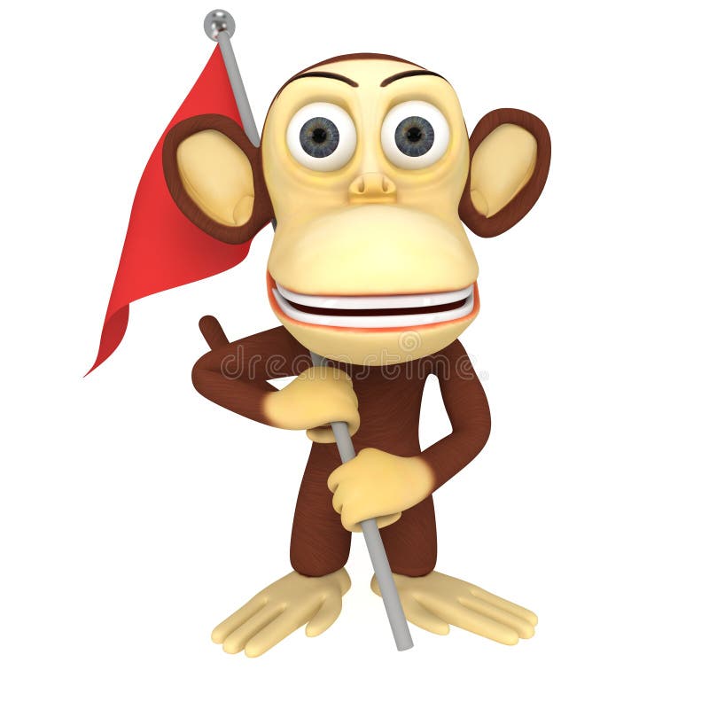 3d Funny Monkey with Checkpoint Flag Stock Illustration - Illustration ...