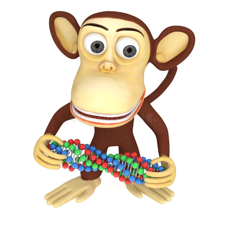 3d Funny Monkey with Dna Chain Stock Illustration - Illustration of ...