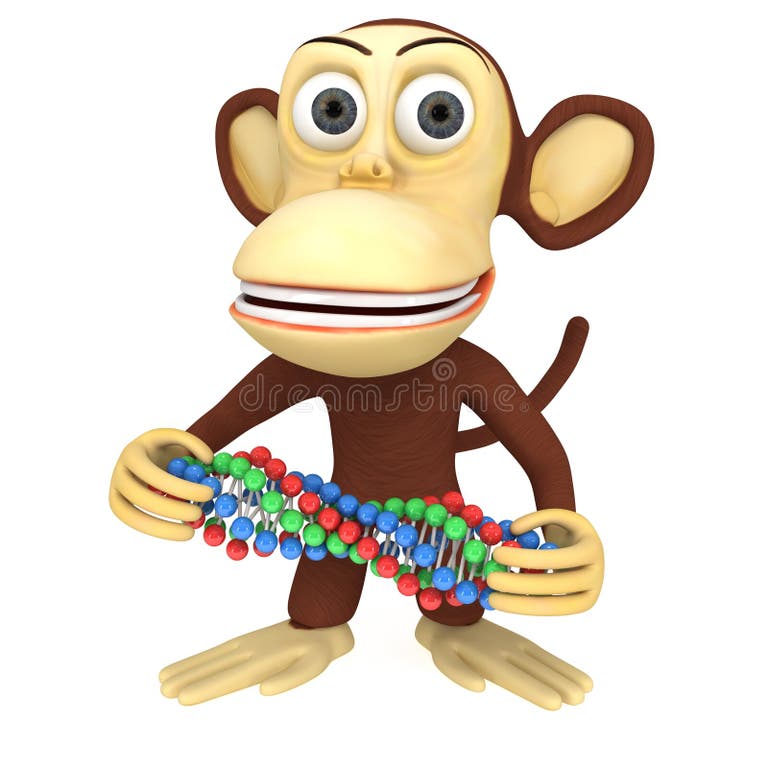3d Funny Monkey with Dna Chain Stock Illustration - Illustration of ...