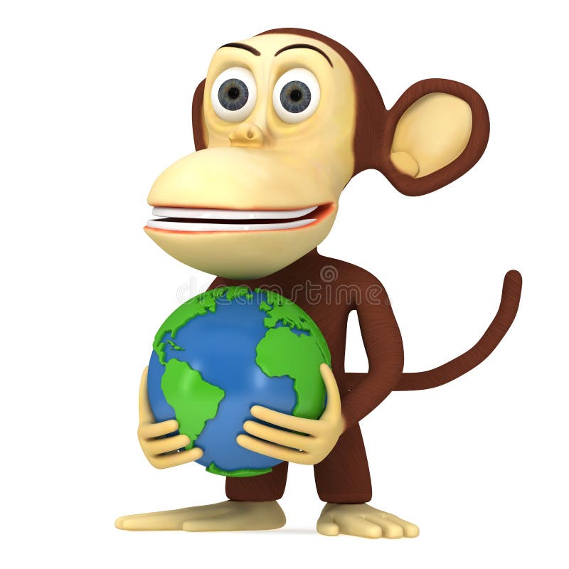3d Funny Monkey with Earth Globe Stock Illustration - Illustration of ...