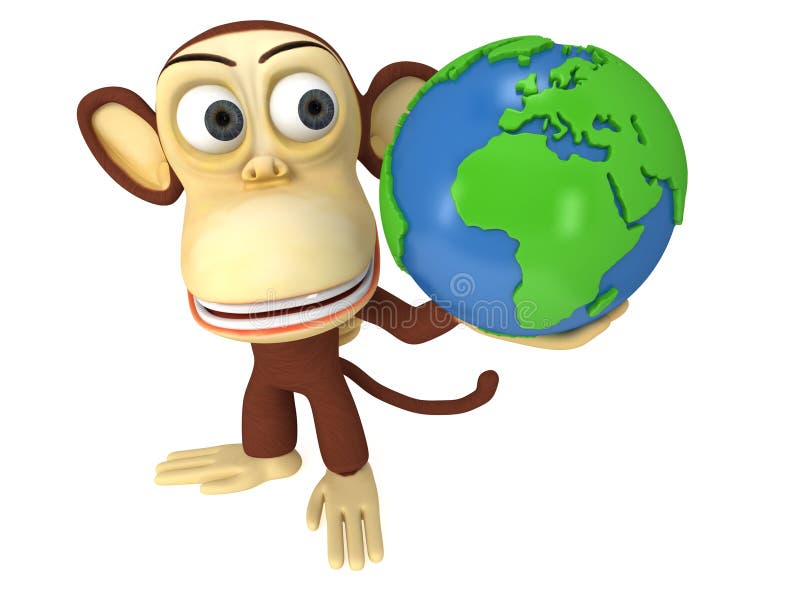 3d Funny Monkey with Earth Globe Stock Illustration - Illustration of ...