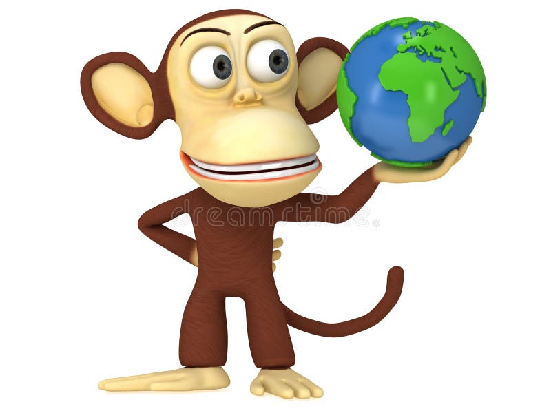 3d Funny Monkey with Earth Globe Stock Illustration - Illustration of ...