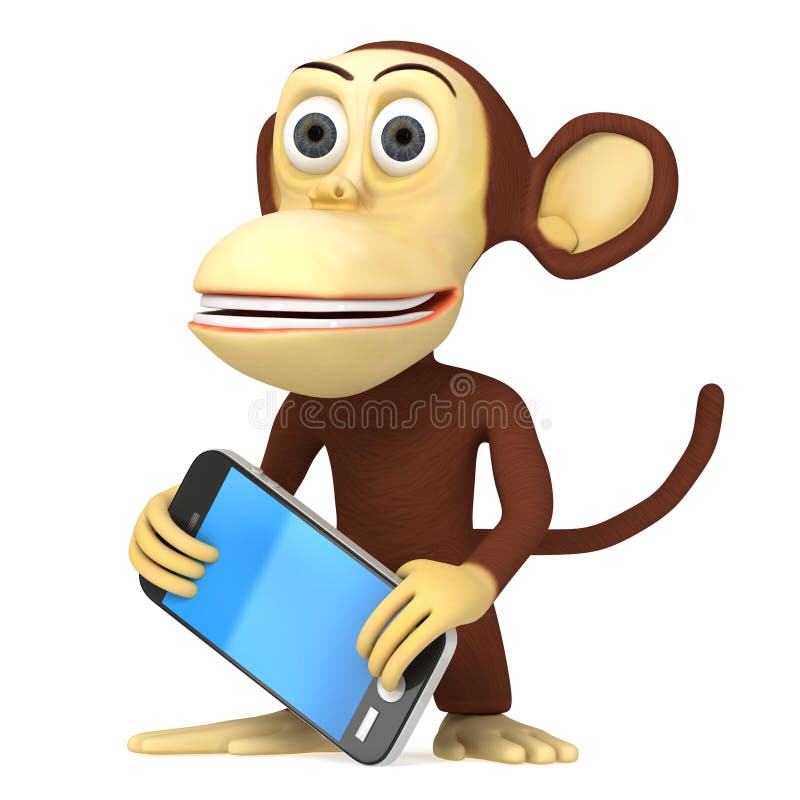 3d Funny Monkey with Smart Phone Stock Illustration - Illustration of ...