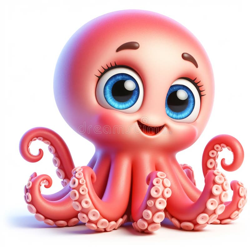 3D Funny Octopus Cartoon for Children Illustrations. AI Generated Stock ...