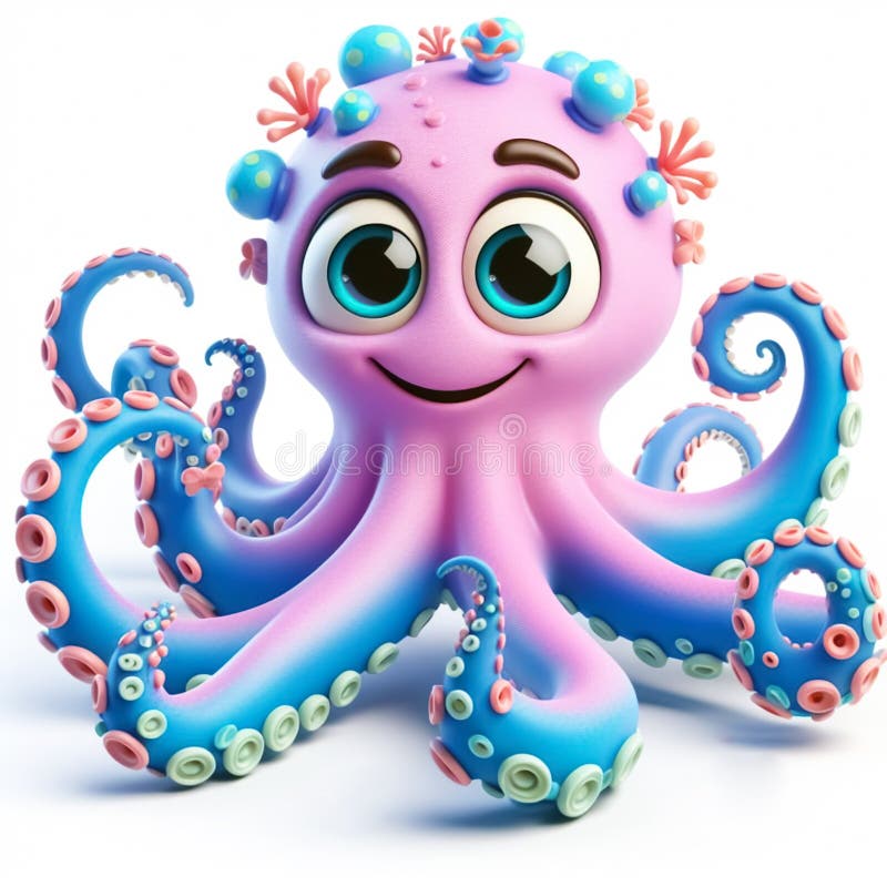 3D Funny Octopus Cartoon for Children Illustrations. AI Generated Stock ...