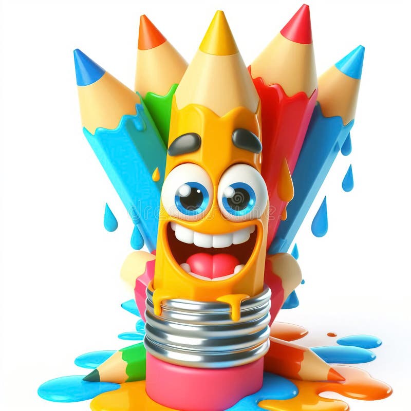 3D Funny Pencil Cartoon. Back To School Concept Stock Illustration ...