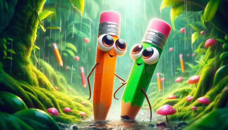 3D Funny Pencil Cartoons. Back To School Concept Stock Illustration ...