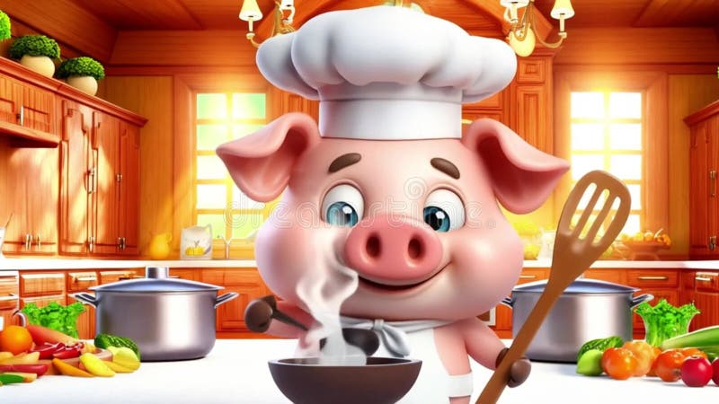 3D Funny Pig Chef Cartoon Animation Stock Video - Video of winter, chef ...