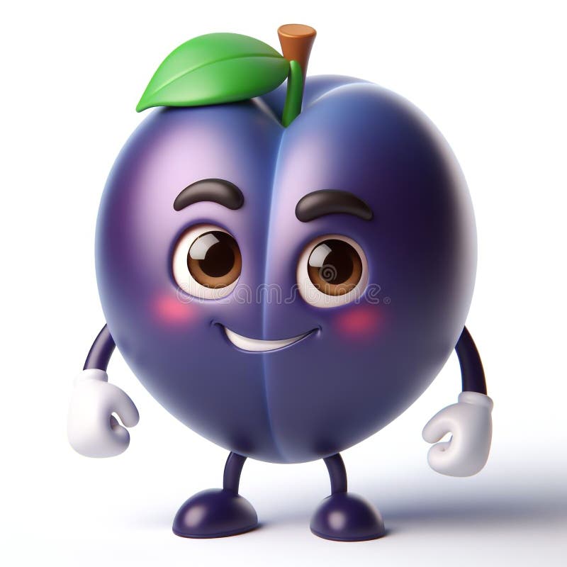 3D Funny Plum Cartoon for Children Illustrations Stock Illustration ...