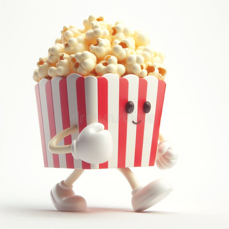 Funny Popcorn Character with Eyes and Mouth in a Bucket with Popcorn ...