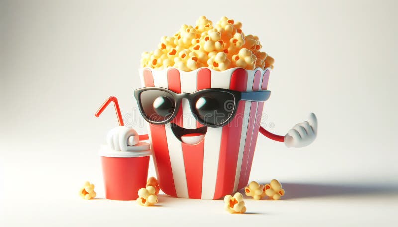 Funny Popcorn Character with Eyes and Mouth in a Bucket with Popcorn ...