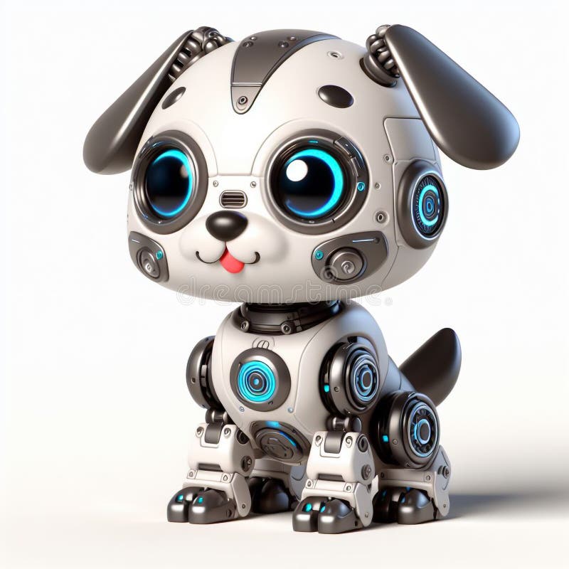 3D Funny Robotic Dog Cartoon on White Background Stock Illustration ...