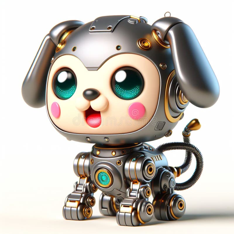 3D Funny Robotic Dog Cartoon on White Background Stock Illustration ...