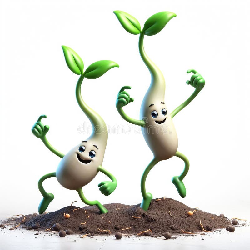 3D Funny Seed Cartoon in Growth Phase. Biology Concept Stock ...