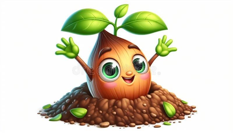 3D Funny Seed Cartoon in Growth Phase. Biology Concept Stock ...