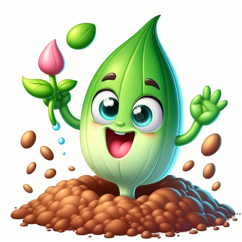 3D Funny Seed Cartoon in Growth Phase. Biology Concept Stock ...