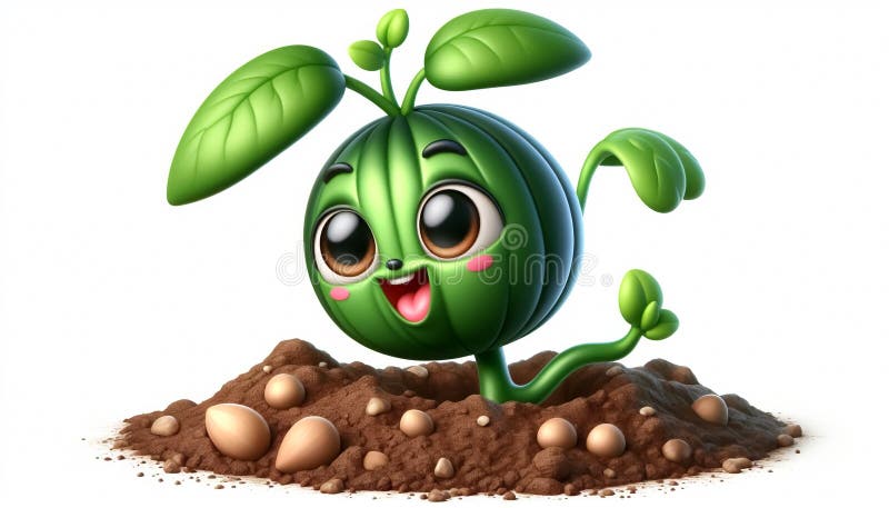 3D Funny Seed Cartoon in Growth Phase. Biology Concept Stock ...