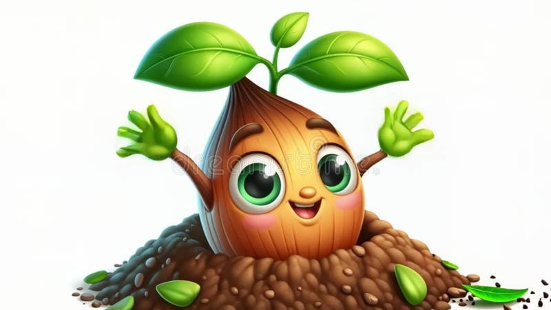 3D Funny Seed Cartoon in Growth Phase. Biology Concept Stock Footage ...