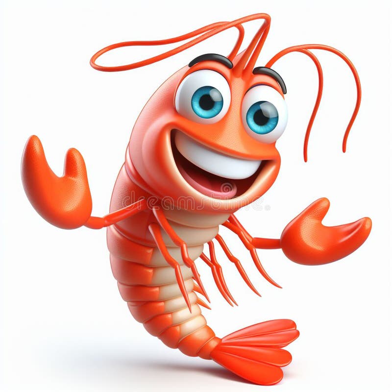 3D Funny Shrimp Cartoon on White Background Stock Illustration ...