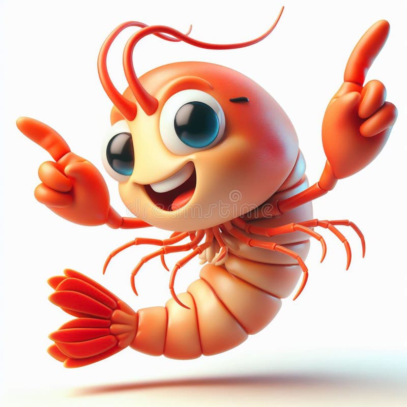 3D Funny Shrimp Cartoon on White Background Stock Illustration ...