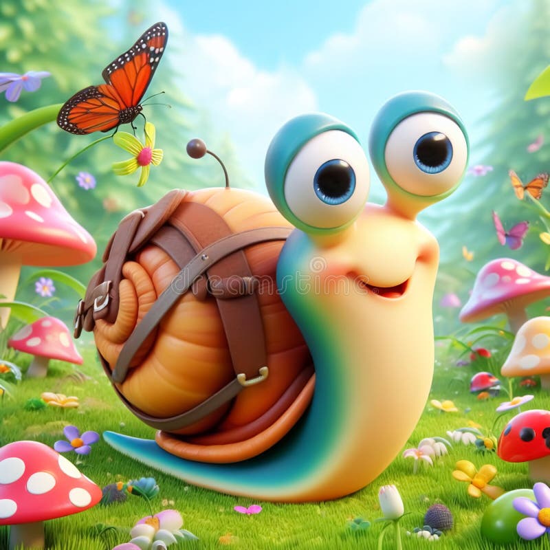 3D Funny Snail Cartoon for Children Illustrations. AI Generated Stock ...