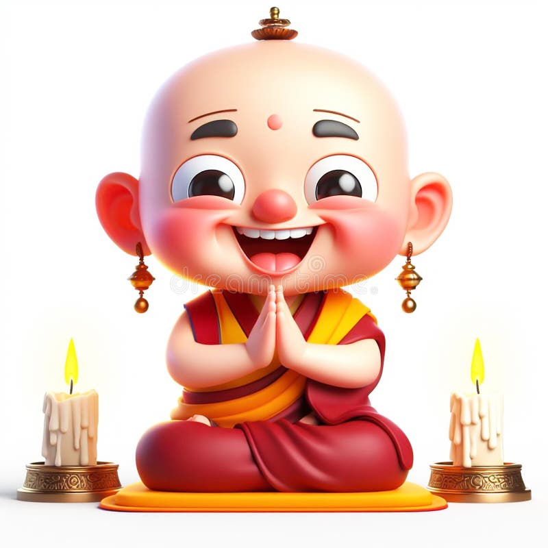 3D Funny Tibetan Monk Cartoon. AI Generated Stock Illustration ...