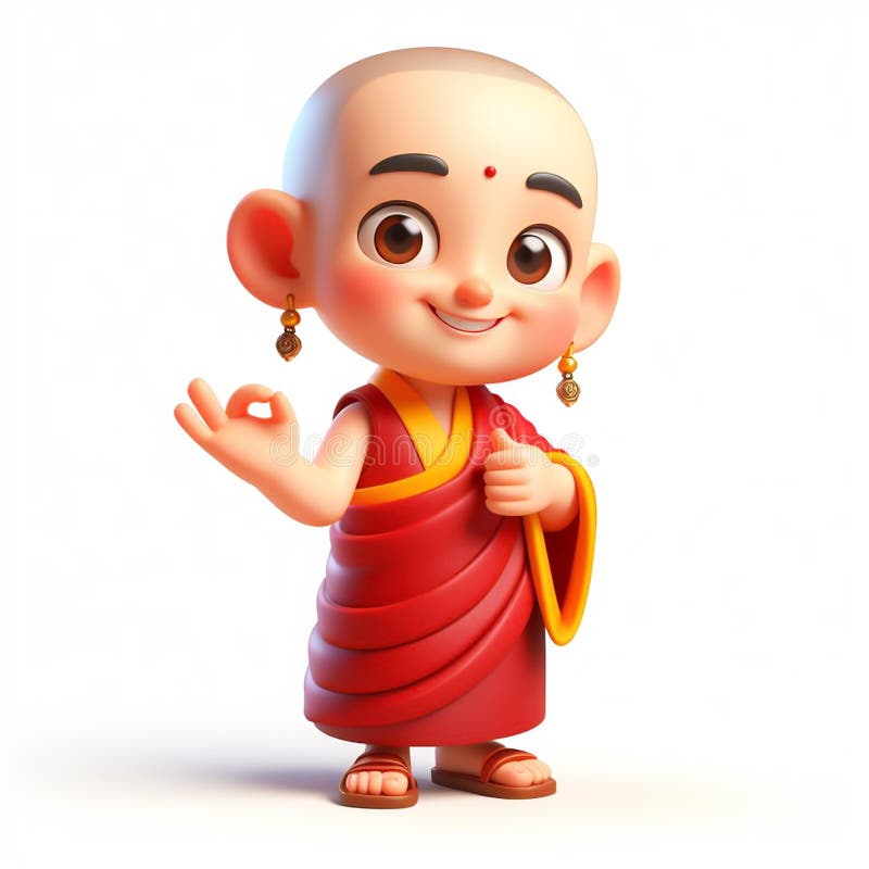 3D Funny Tibetan Monk Cartoon. AI Generated Stock Illustration ...