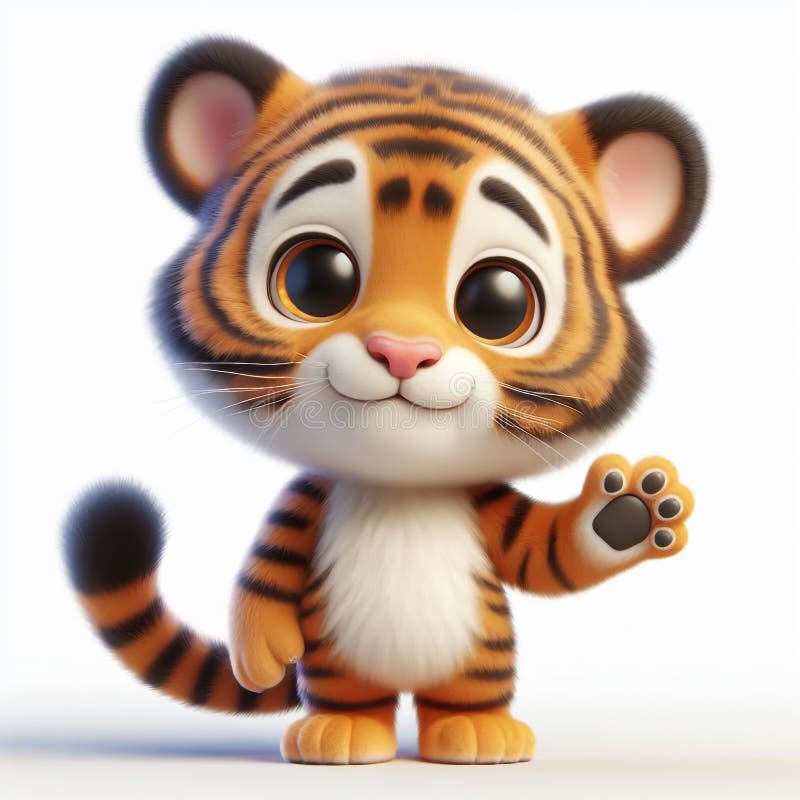3D Funny Tiger Cartoon on White Background Stock Illustration ...