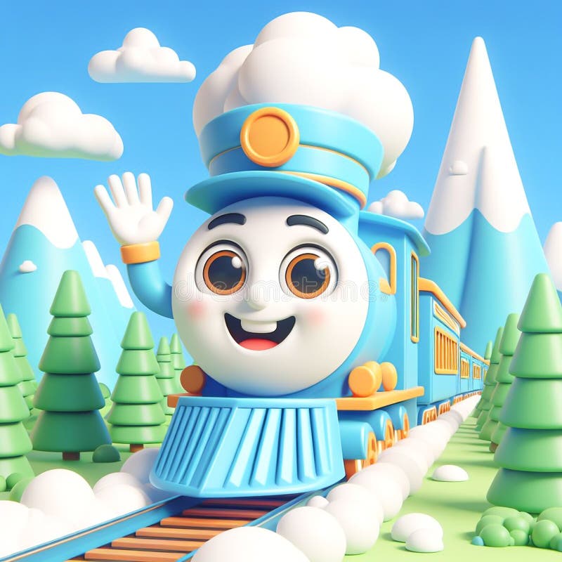 3D Funny Train Locomotive Cartoon for Illustrations for Children. AI ...