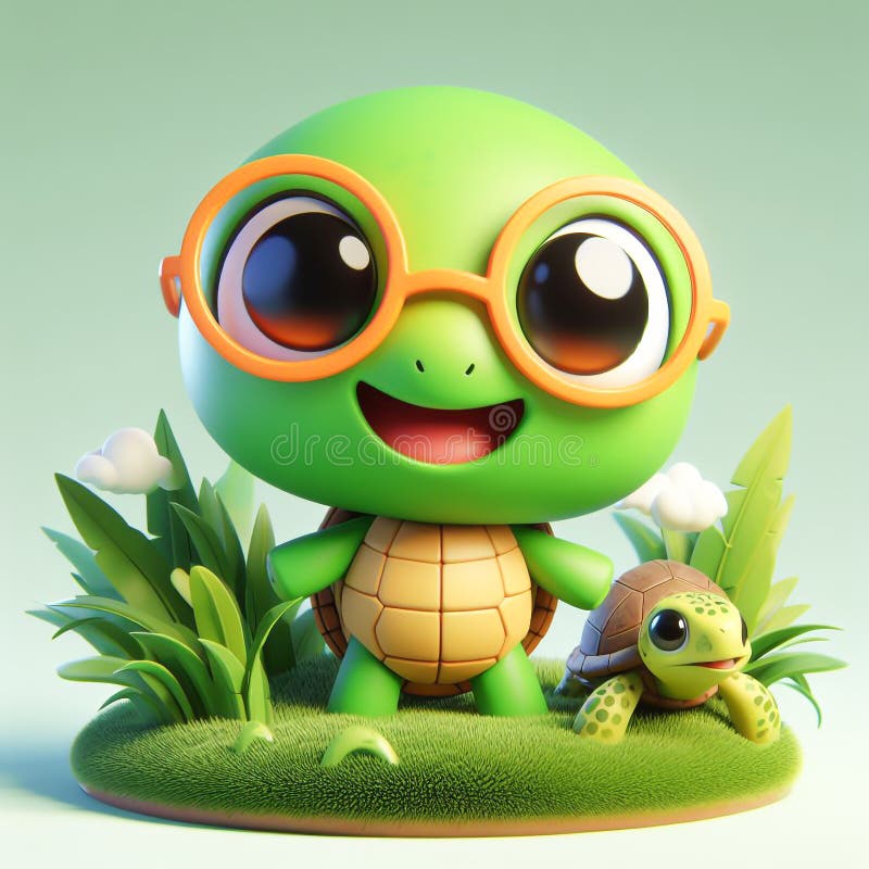 3D Funny Turtle Cartoon in the Wild. Nature and Wildlife Stock ...