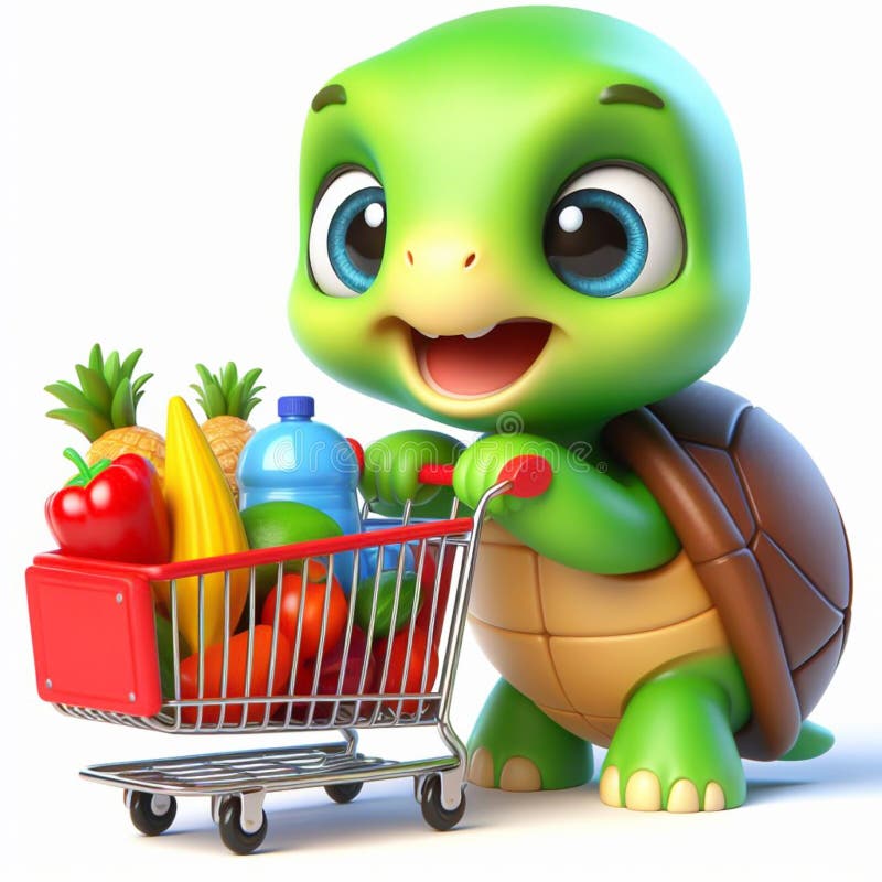 3D Funny Turtle Cartoon. Wildlife for Children Illustrations Stock ...