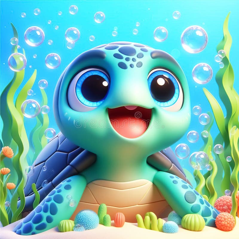3D Funny Turtle Cartoon. Wildlife for Children Illustrations Stock ...