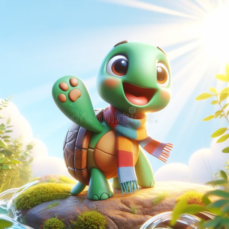 3D Funny Turtle Cartoon. Wildlife for Children Illustrations Stock ...