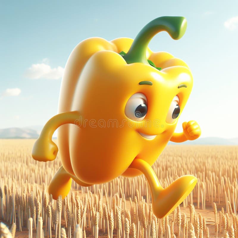3D Funny Yellow Pepper Cartoon Stock Illustration - Illustration of ...