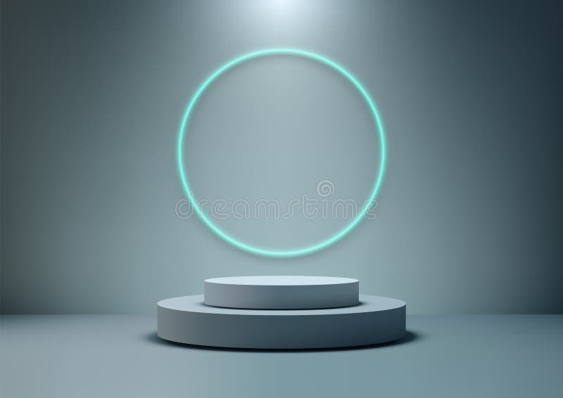3D Futuristic Gray Platform with Cyan Circle Glowing Spotlight Modern ...