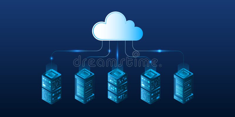 Abstract Datacenter, Network System. Web Hosting Vector Banner. Isometric Cloud Computing, Media ...