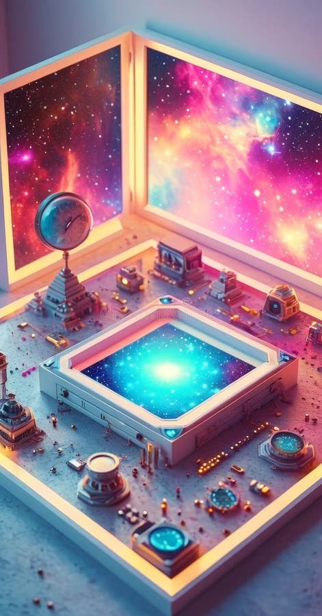 Computer with Space Scene in the Background Stock Illustration ...