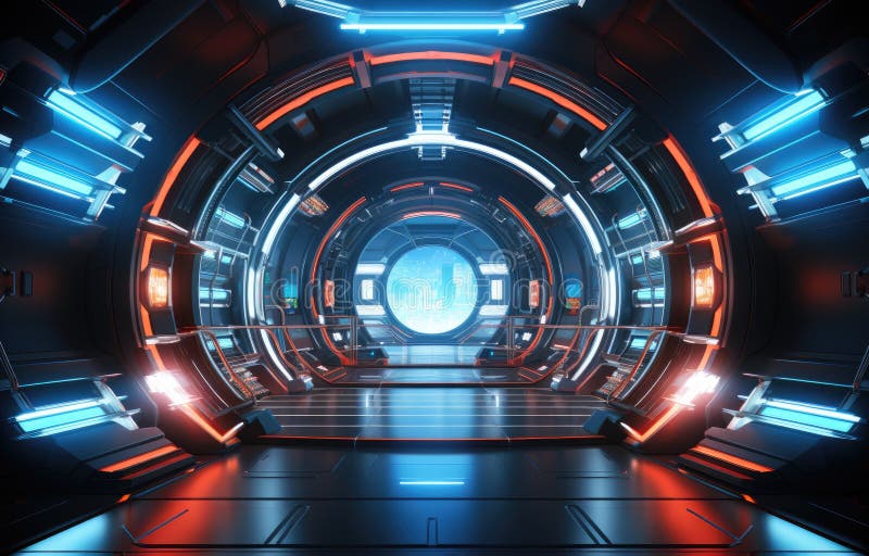 3D Futuristic Space Station Interior Sleek Metallic Surfaces Advanced ...