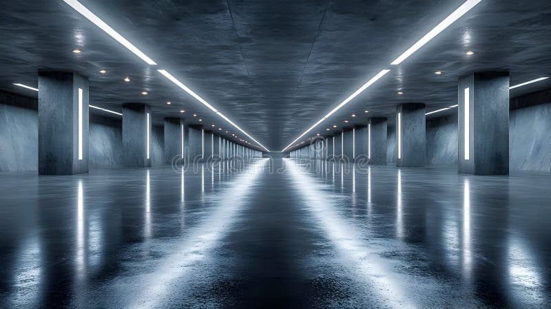 Futuristic Underground Tunnel with Neon Lights Stock Illustration ...