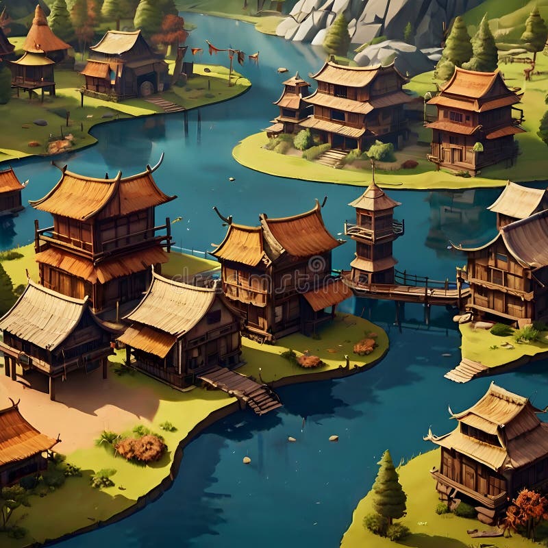 A 2D Futuristic Village Background Designed for a Game, Featuring ...