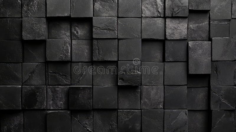 3D, Futuristic Wall with Tiles. Square, Polished Blocks on Black ...