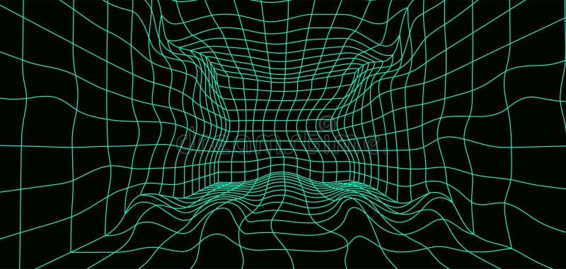 3D Futuristic Wavy Wireframe Room on Green Background. Digital ...
