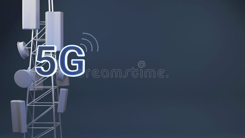 3D 5G Network Signal Tower Against Blue Stock Illustration ...