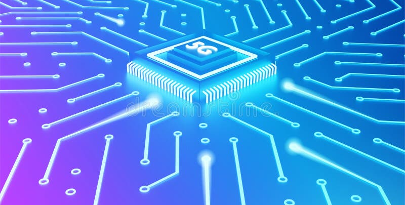 3D of 5G Network Technology. Computer Microchip Processor with 5G Built ...