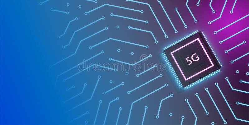 3D of 5G Network Technology. Computer Microchip Processor with 5G Built ...
