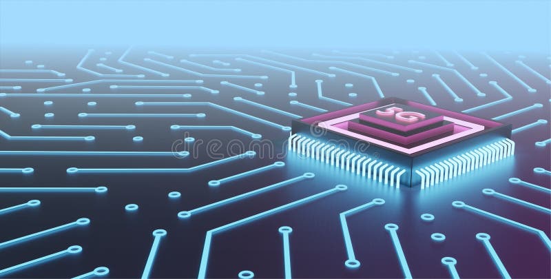 3D of 5G Network Technology. Computer Microchip Processor with 5G Built ...