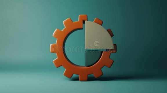 3D Gear with Pie Chart Section on Teal Background Stock Photo - Image ...